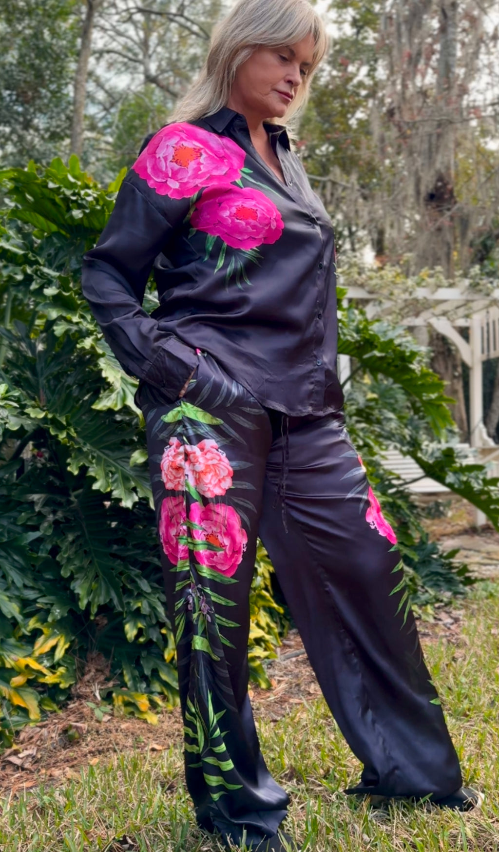 Tall Women's Midnight Garden Japanese Silk Set | 38" Inseam